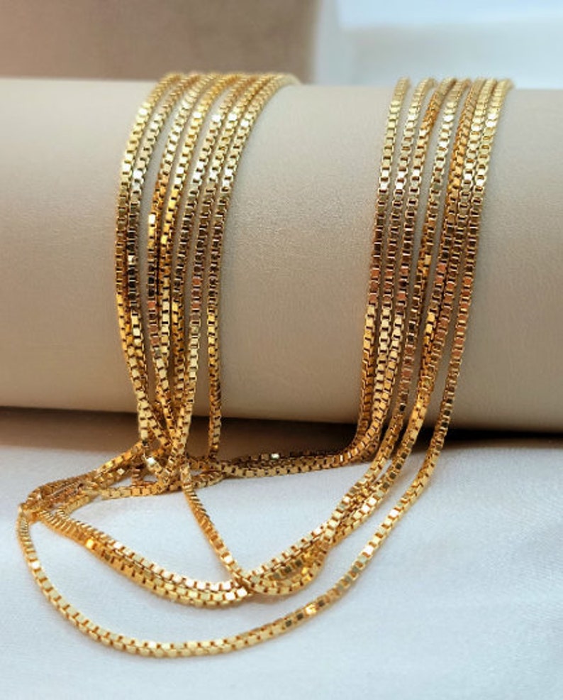18K Solid Gold Box Chain, 18K Yellow Gold Square Box Link Chain ...