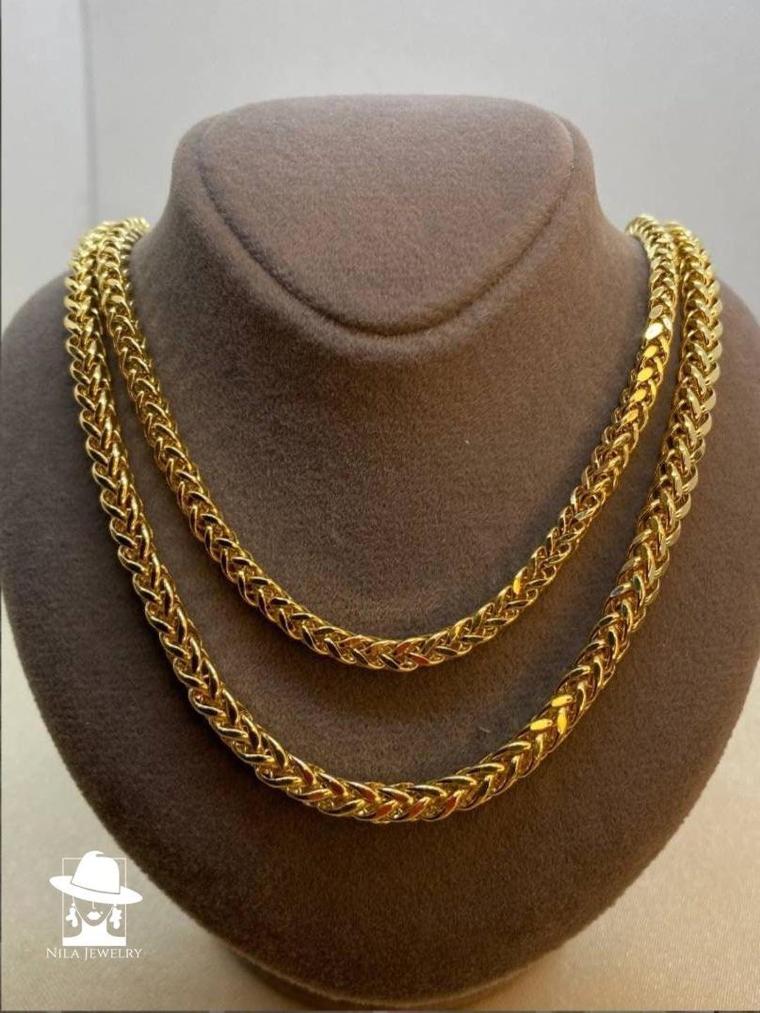 14K Solid Gold Franco/foxtail Chain, Real 14K Gold Franco Wheat Chain ...