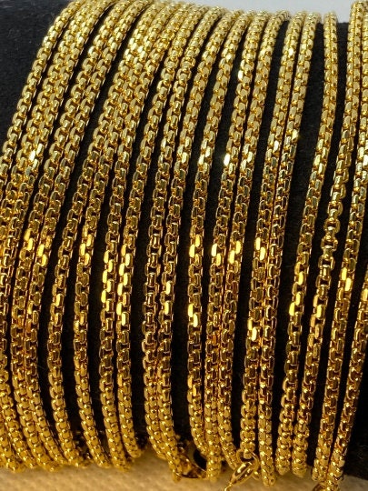 18K Solid Yellow Gold Box Chain Necklace, Real 18K Gold Box Chain for ...