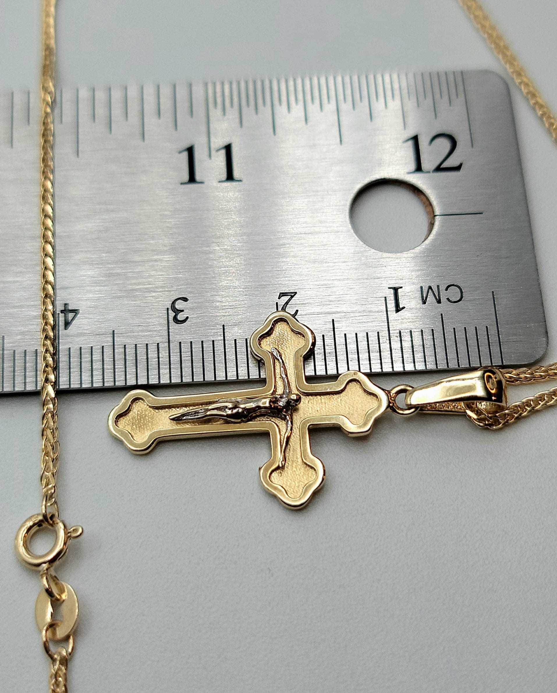 14K Real Gold Cross Pendant Necklace, Solid 14K Gold Religious Jesus ...