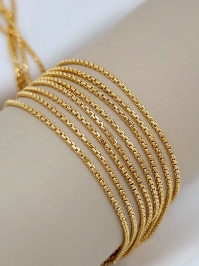 18K Solid Box Chain, 18K Pure Gold Box Chain Necklace, Diamond-cut, Men ...