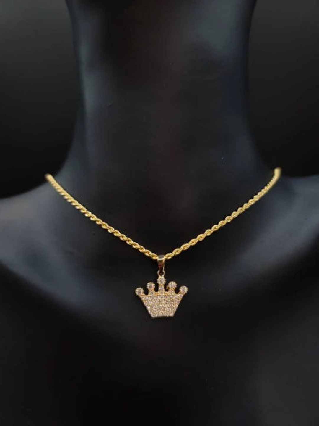 18K Solid Gold Crown Necklace. Rope Style Chain With the Unique ...