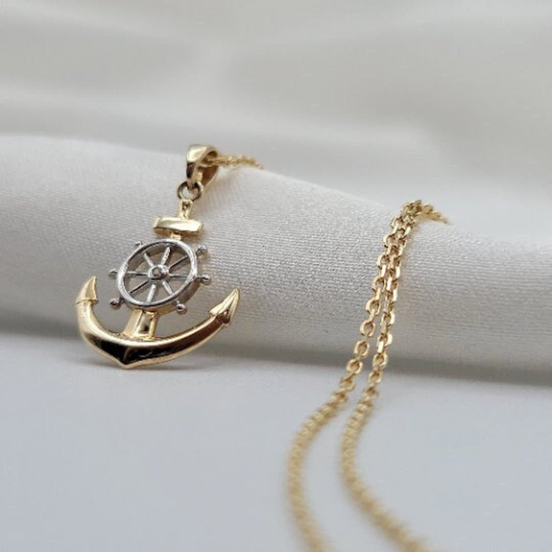 14 Karat Massive Gold Anker Halskette DiamantSchliff Anhänger 17,5 ...