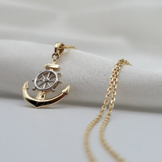 14 Karat Massive Gold Anker Halskette DiamantSchliff Anhänger 17,5 ...