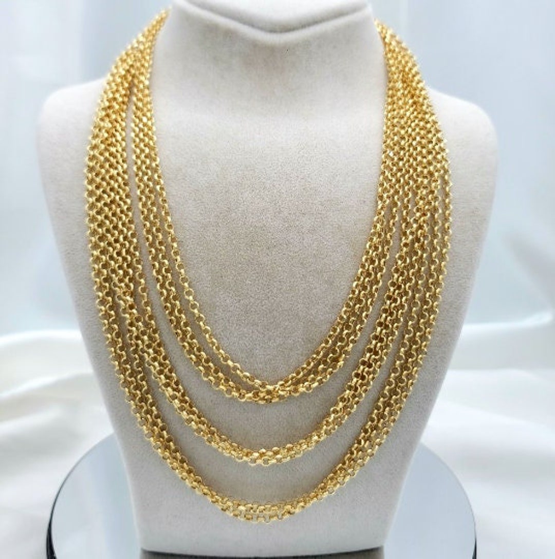 18K Solid Gold Rolo Chain Necklace, Pure 18-karat Gold Rolo Link Chain ...