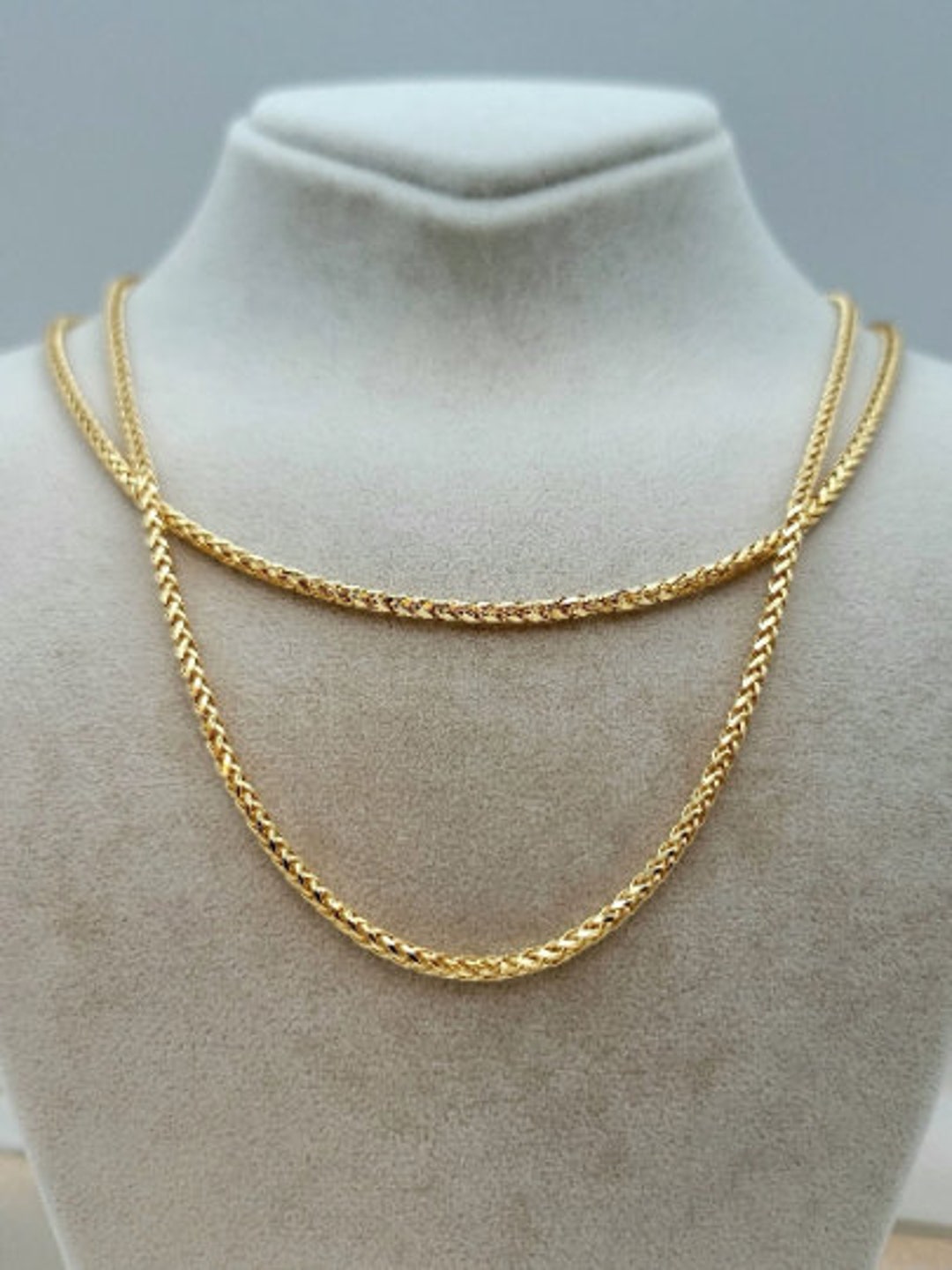 18K Solid Gold Franco Chain Necklace, Real 18K Gold Franco Chain, Round ...
