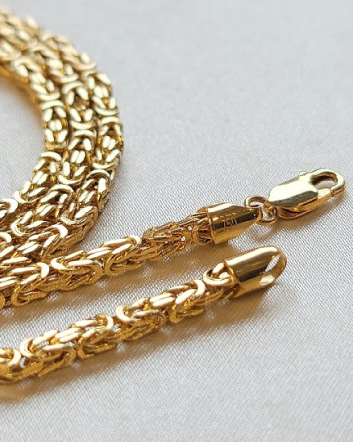 18K Yellow Solid Gold Byzantine Chain Necklace, 18K Pure Gold Byzantine ...