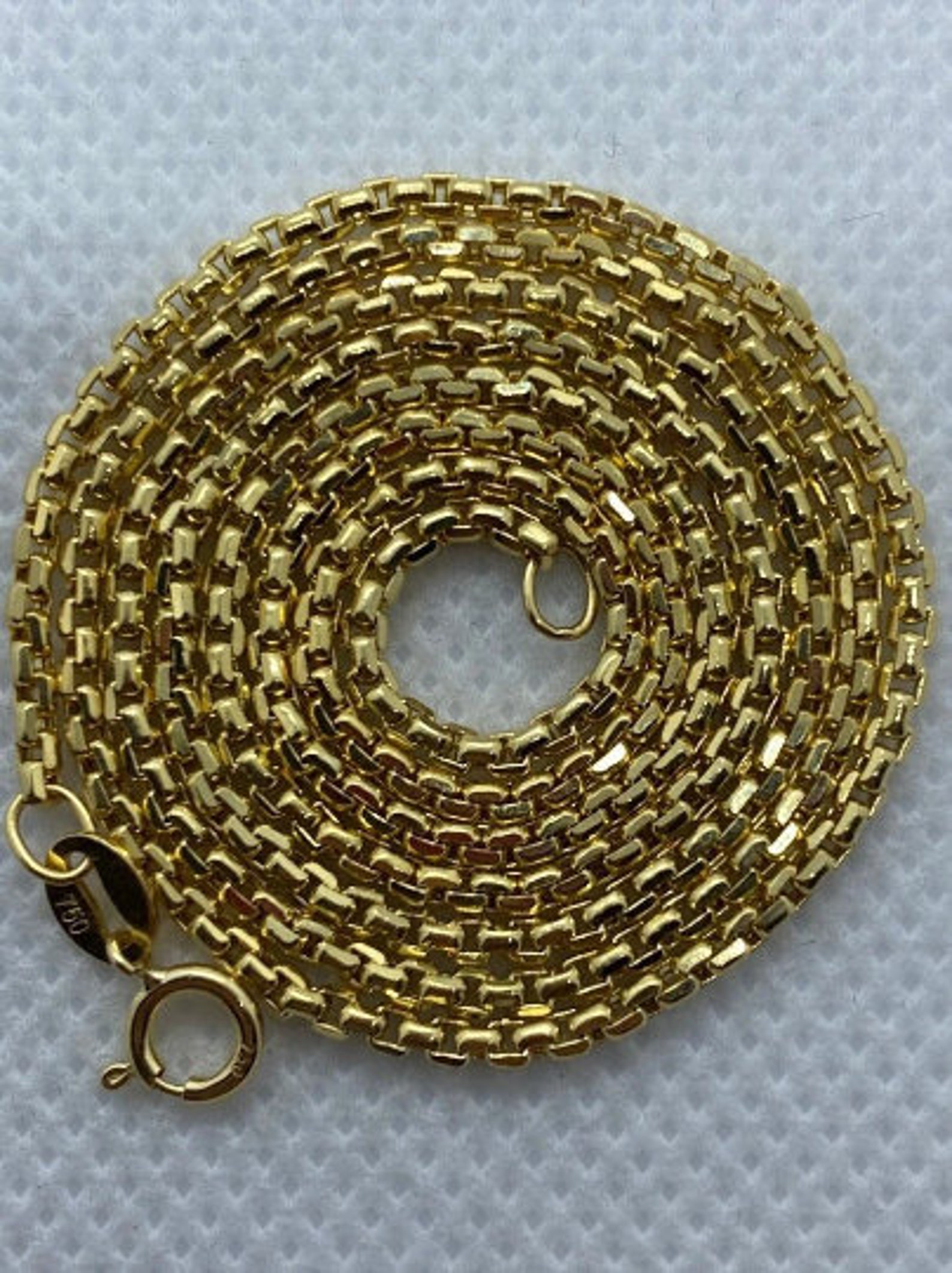 18K Solid Yellow Gold Box Chain Necklace, Real 18K Gold Box Chain for ...