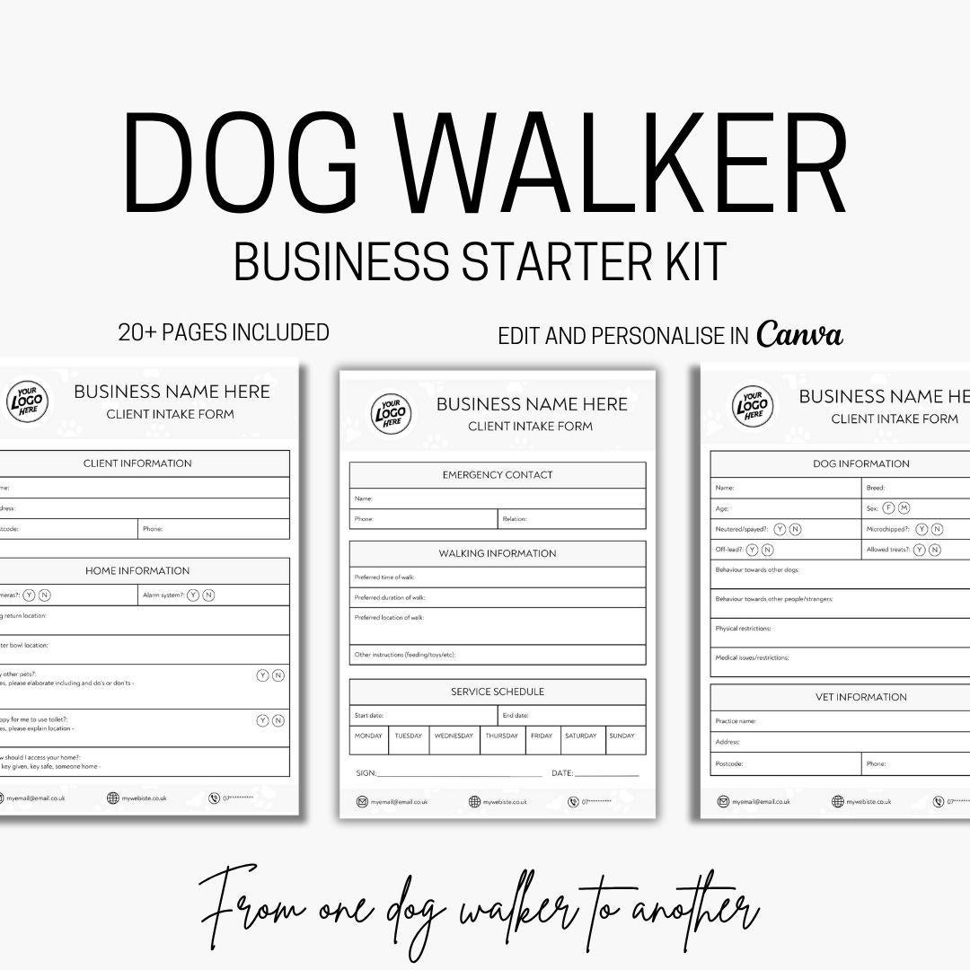 Dog Walker Starter Pack | Pet Sitter Forms and Templates | Printable ...