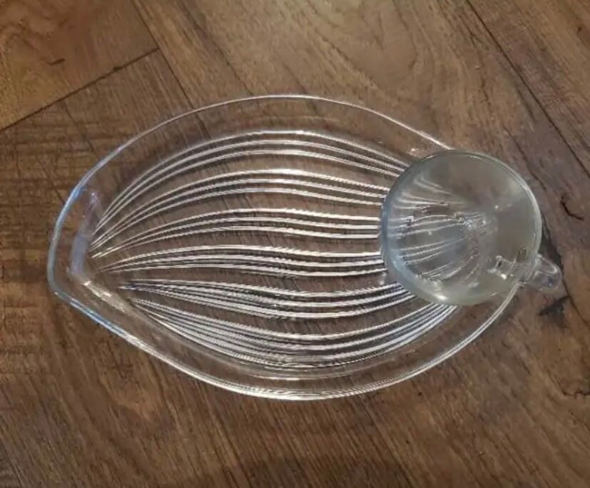 Vintage Federal Glass 8 Pc Glass Snack Set Hawaiian Leaf ORIGINAL BOX ...