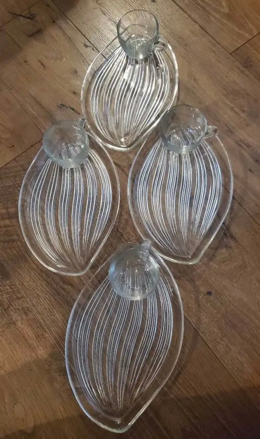 Vintage Federal Glass 8 Pc Glass Snack Set Hawaiian Leaf ORIGINAL BOX ...