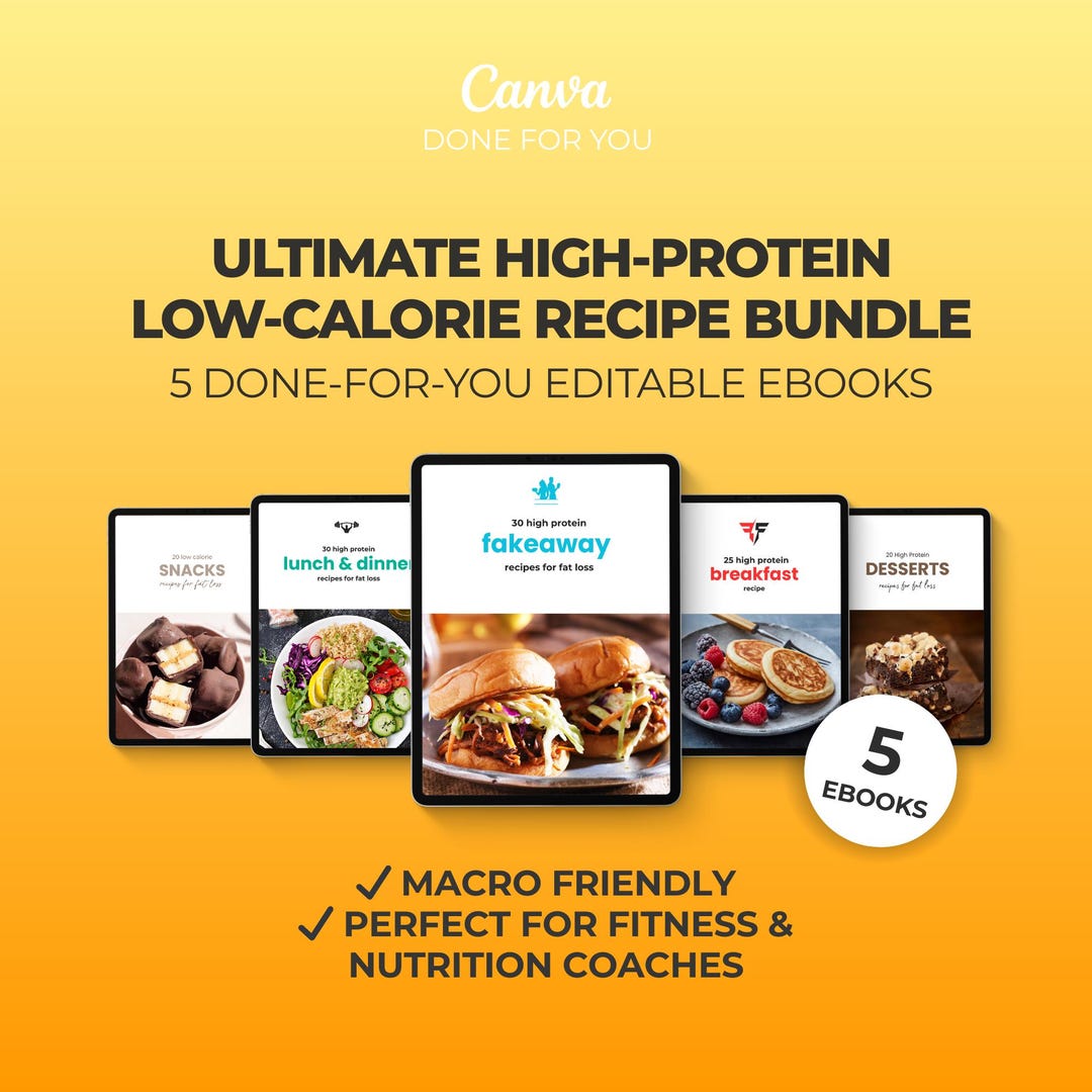 Low Calorie High Protein Recipes Fitness Coach Bundle, Editable Canva ...