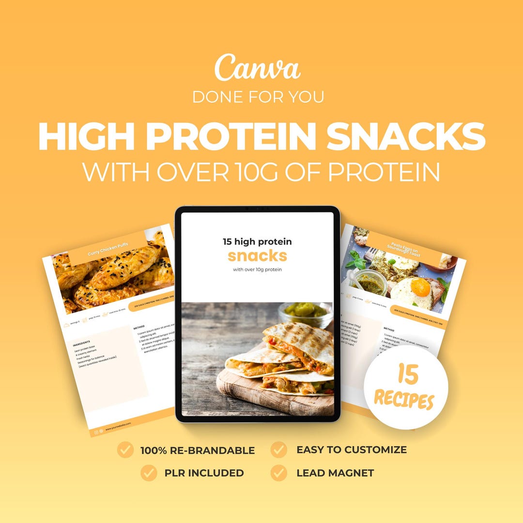 High Protein Low Calorie Snack Recipes, DFY Meal Guide, Canva Ebook ...