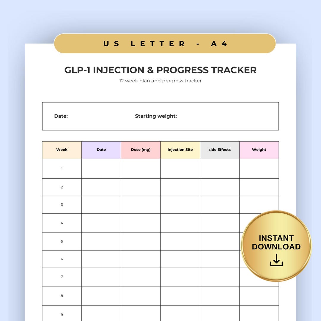 GLP-1 Injection Tracker Printable, Ozempic Wegovy Mounjaro Weight Loss ...