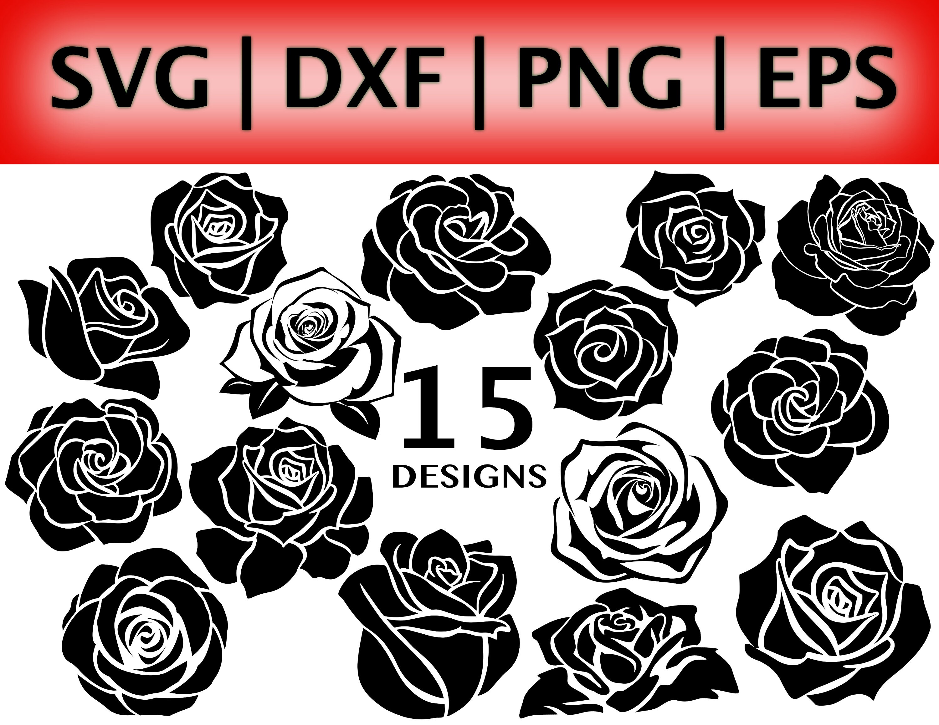 Rose Outline SVG Vector Bundle | Rose Decal Svg | Rose Bud Svg | Rose ...