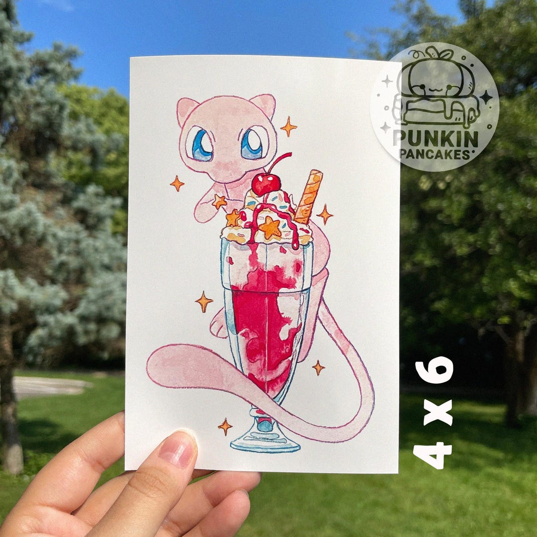 SMALL Mew Milkshake Print | Pokemon Fan Art, Watercolor Print, Cute ...