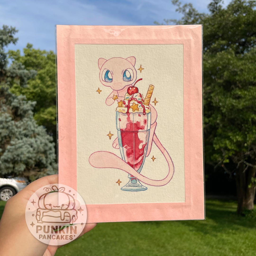 Mew Milkshake Original Watercolor Pokemon Fan Art, Watercolor Painting ...