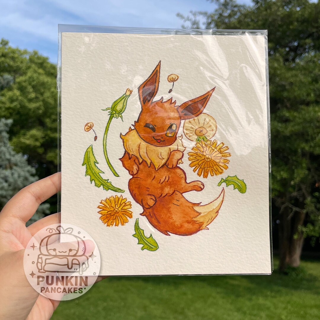 Eevee and Dandelions Original Watercolor Pokemon Fan Art, Watercolor ...