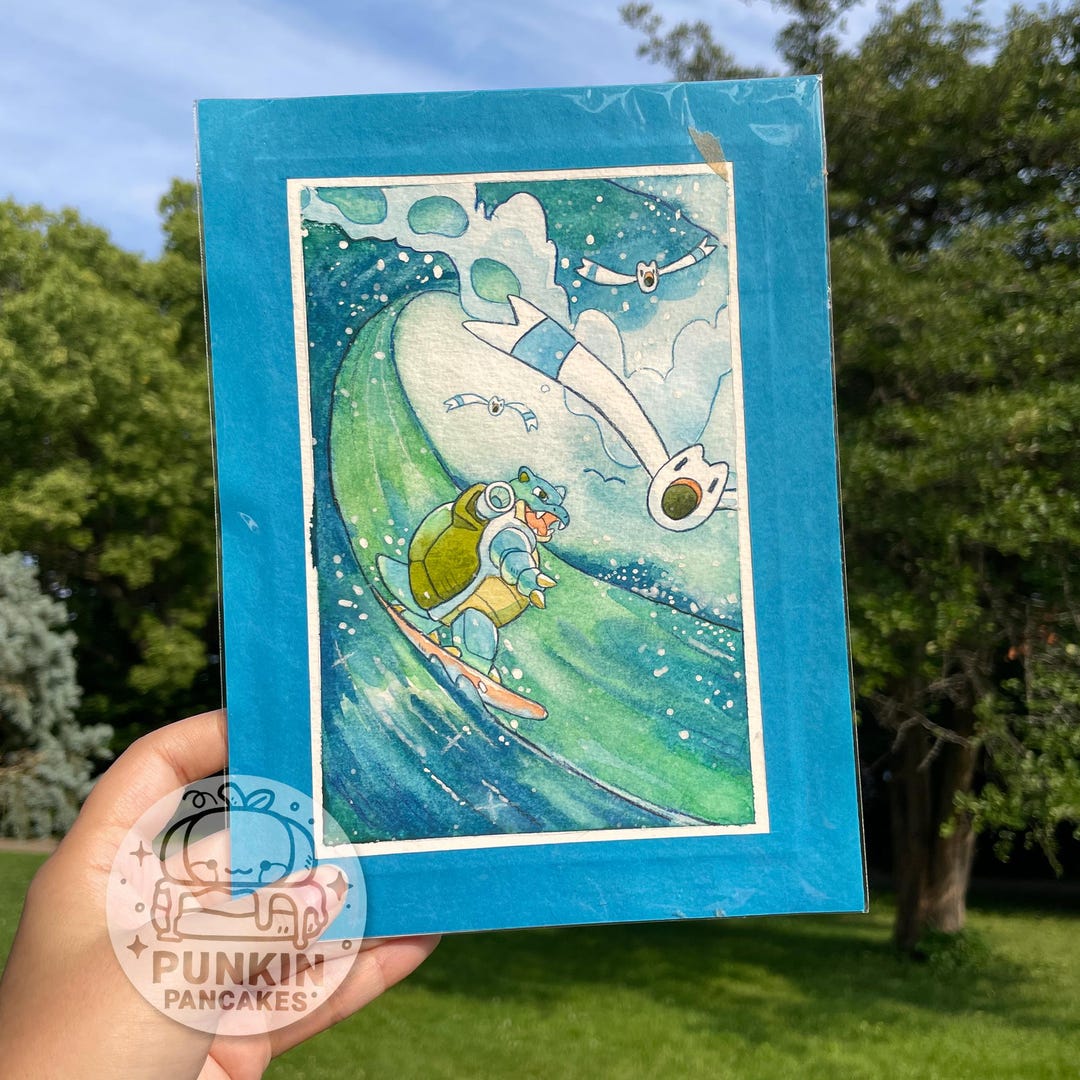 Surfing Blastoise Original Watercolor Pokemon Fan Art, Watercolor ...
