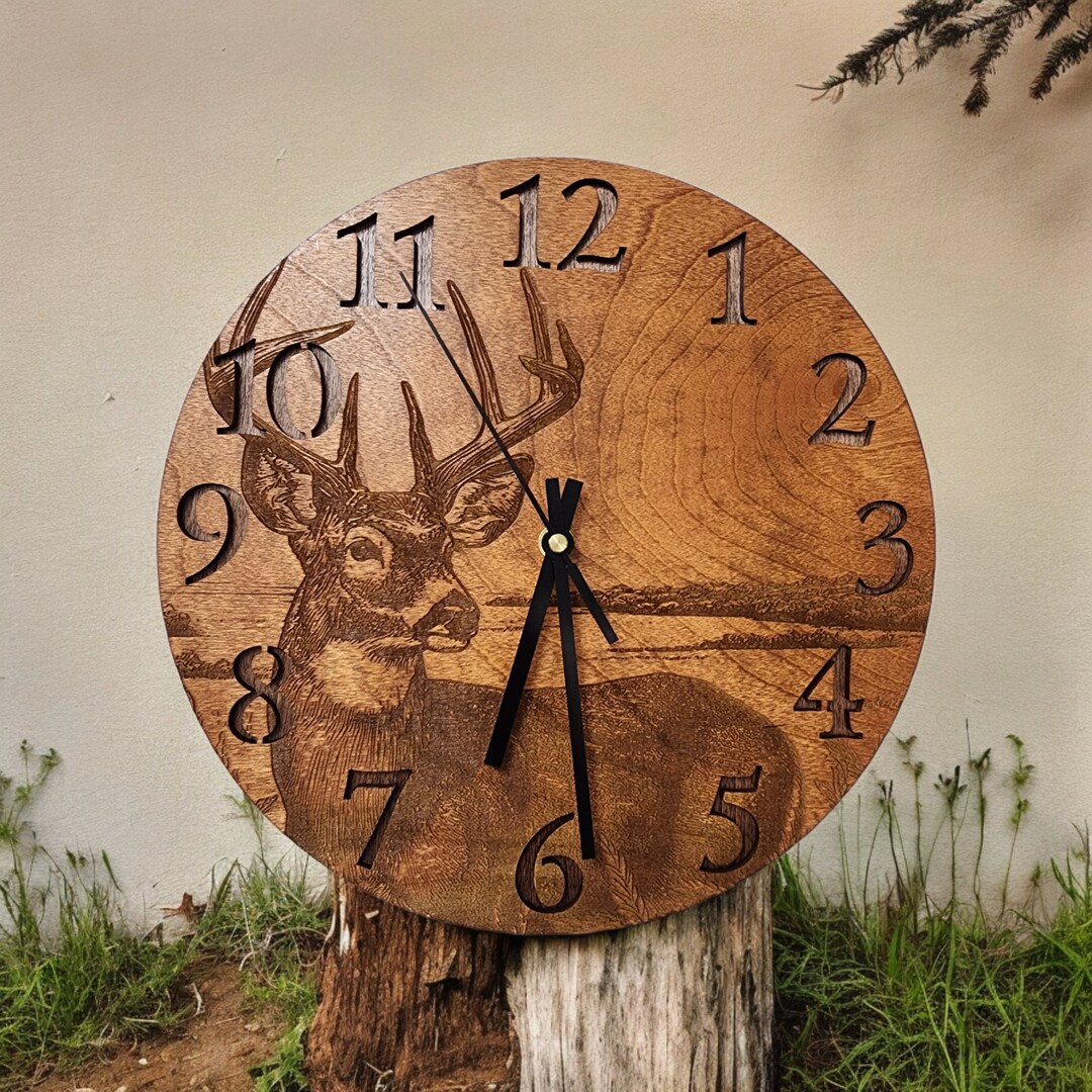 Whitetail Deer Clock Wood Clock Log Cabin Clock Plantation Home Decor ...
