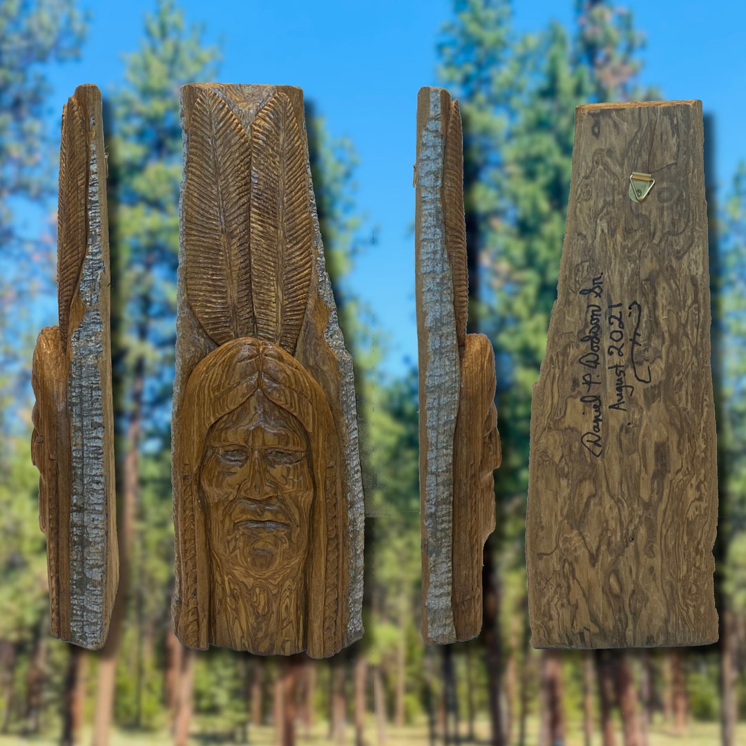Native American Carving, Gift for a Father, Hanging Wood Carving for ...