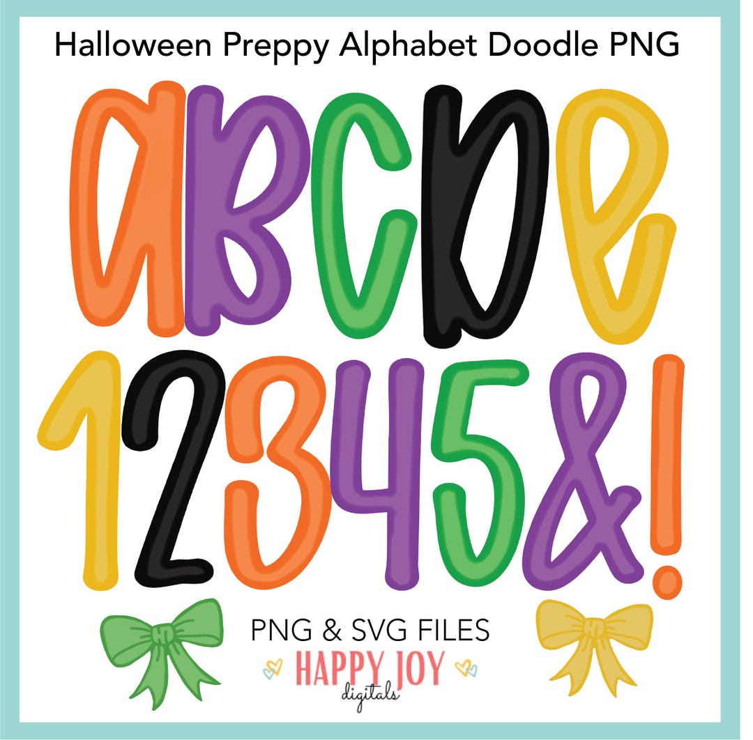 Halloween Preppy Letters & Numbers PNG Bundle Preppy Halloween Doodle ...