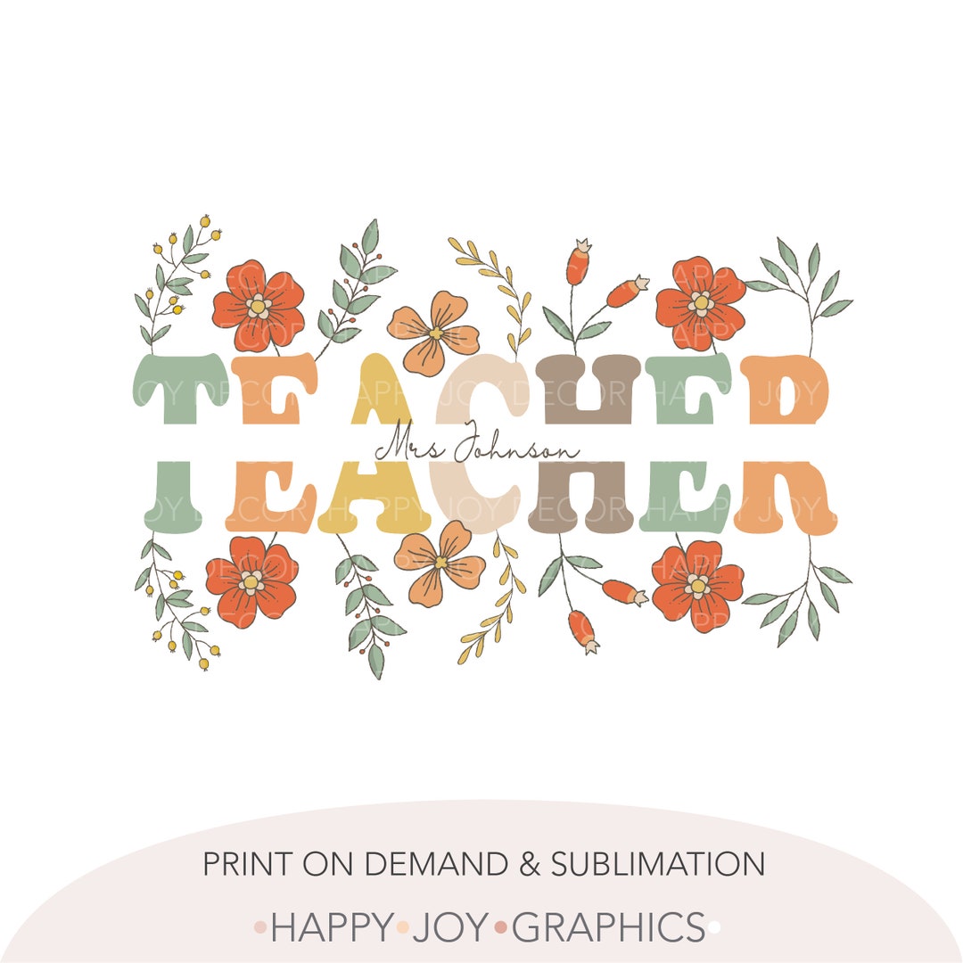 Customizable Teacher Png Template Custom Teacher Name Png Fall Floral ...
