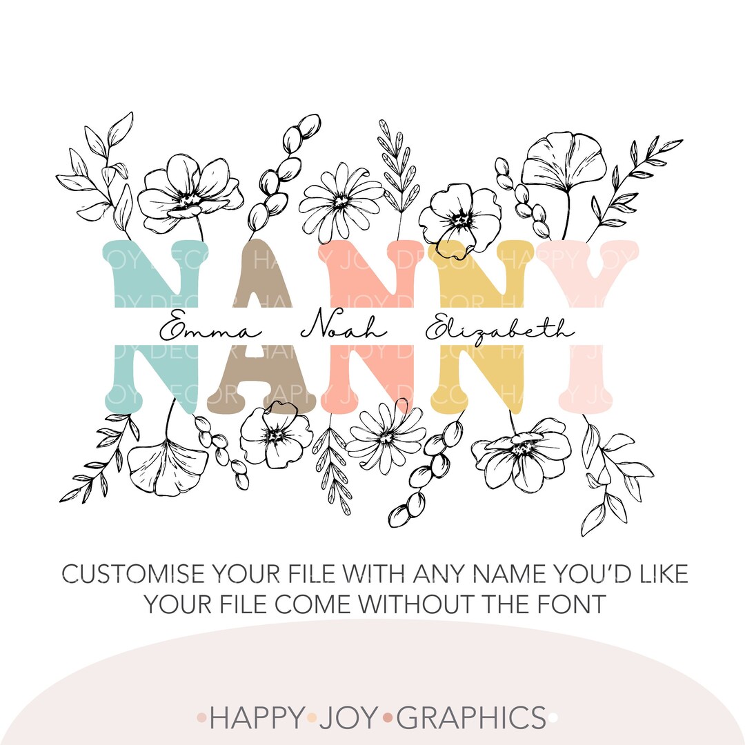 Customizable Nanny Floral PNG Templates, Nanny Floral Line Art Boho ...
