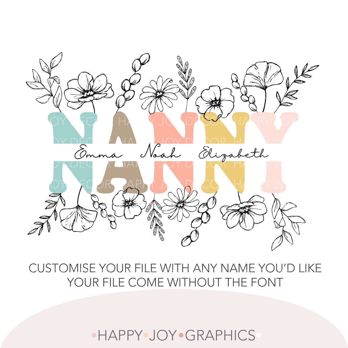 Customizable Nanny Floral PNG Templates Nanny Floral Line Art - Etsy