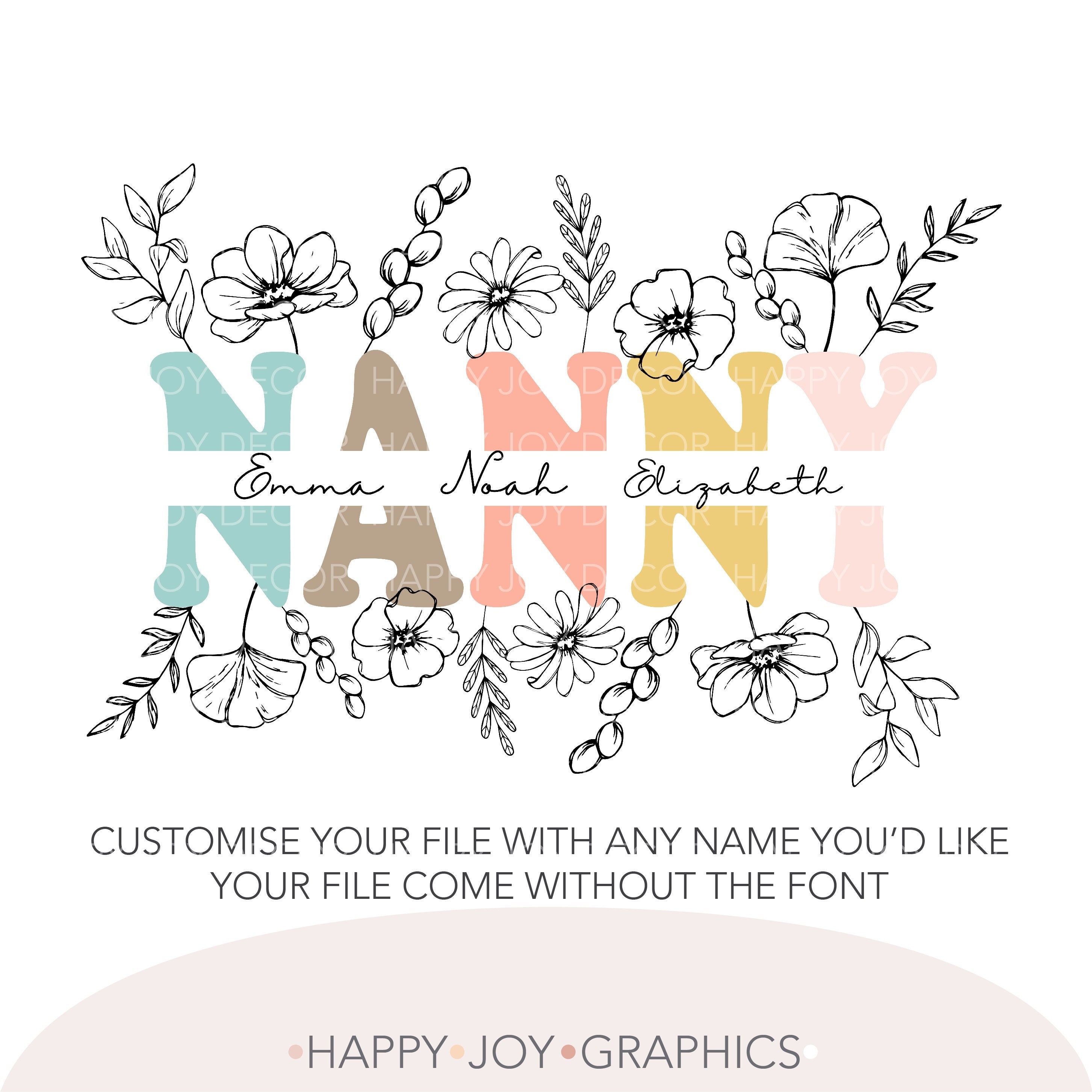 Customizable Nanny Floral PNG Templates Nanny Floral Line Art - Etsy
