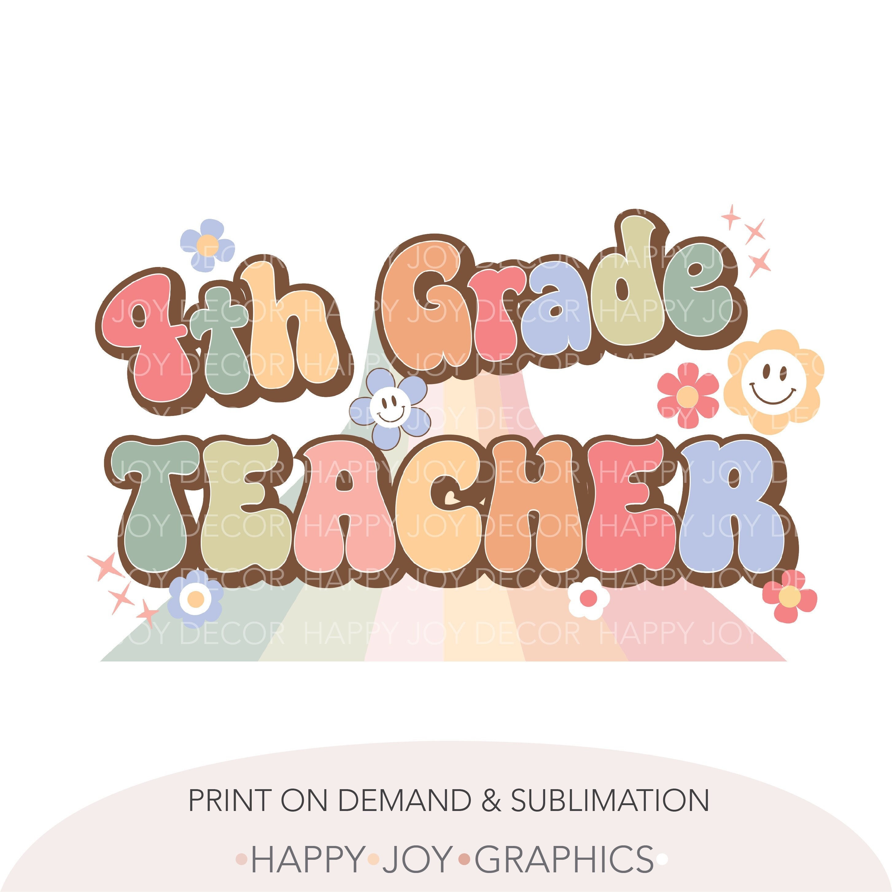 4th Grade Teacher Png Fourth Grade Teacher Png Retro Rainbow - Etsy