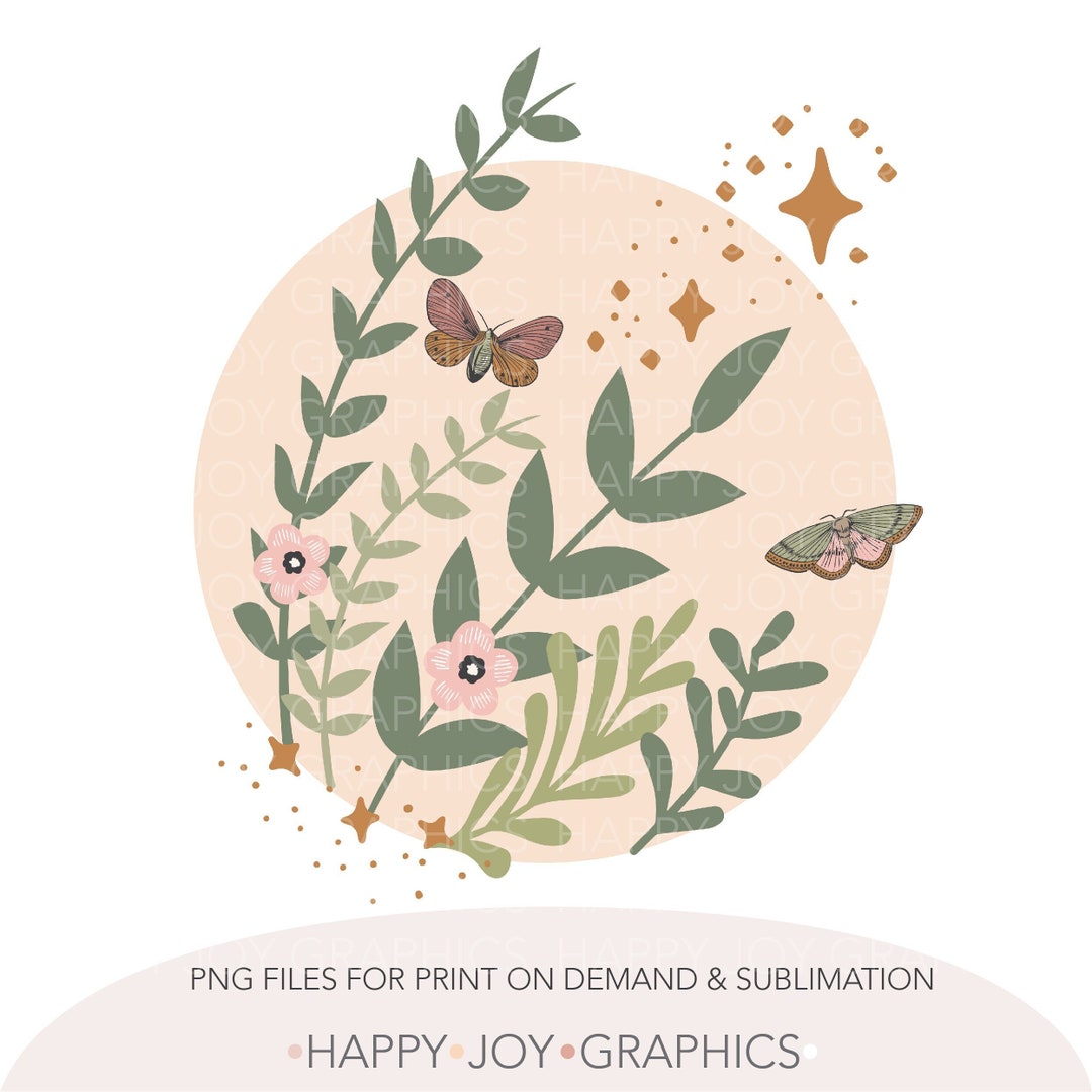 Boho Butterfly Png, Boho Style Png, Botanical Png, Butterfly Celestial ...