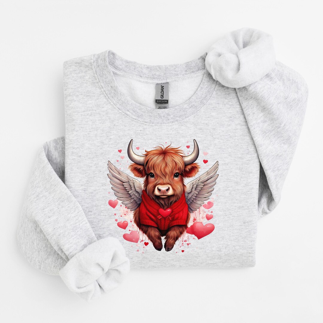 Valentine Highland Cow With Cupid Wings Png Western Cow Valentine Png ...