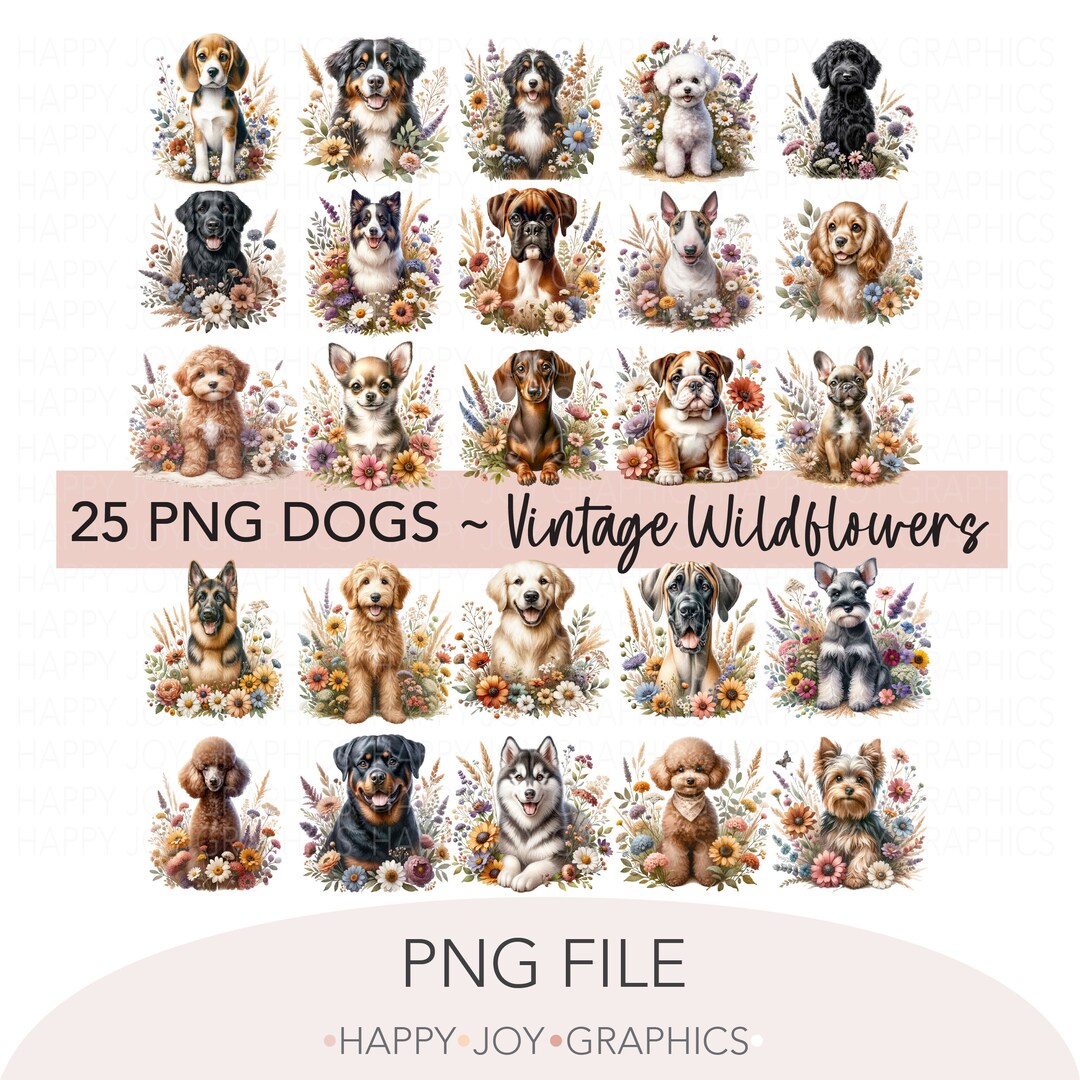 Dog Clipart Bundle Png Dog Breed Png Floral Dogs Cute Dogs Clipart Png ...