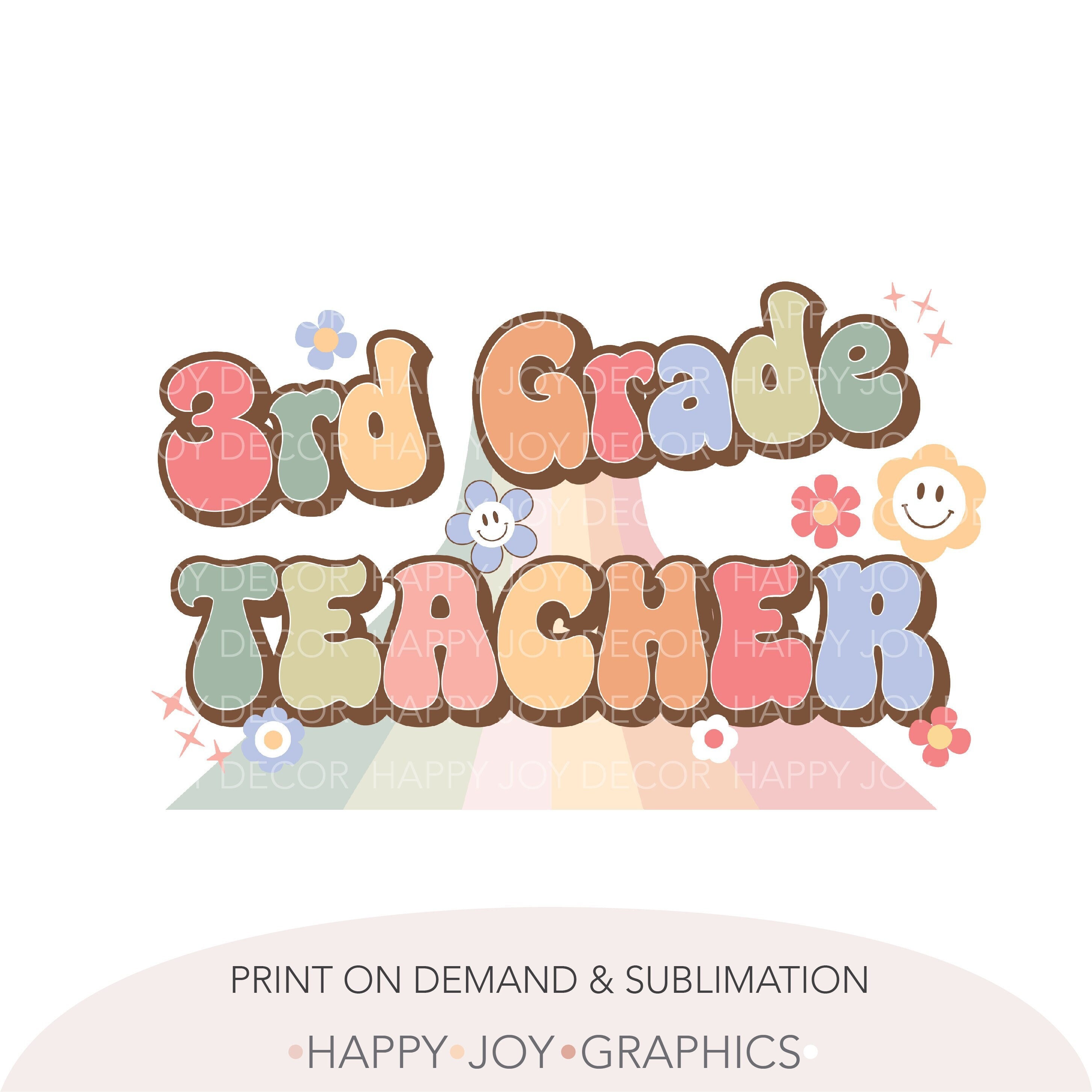 3rd Grade Teacher Png Third Grade Teacher Png Retro Rainbow - Etsy