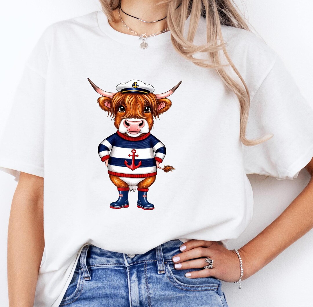 Highland Cow Png Highland Cow Shirt Art Nautical Sweatshirt Coastal Png ...