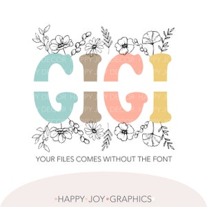 Customizable Gigi PNG Template, Gigi Shirt Png, Floral Line Art, Custom ...