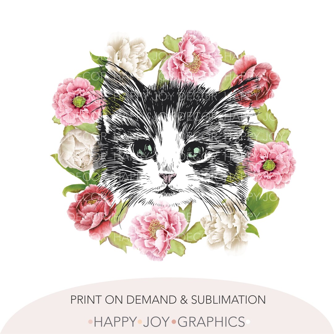 Cat Sublimation Png Design, Floral Cat Png, Cat Clipart, Cat Clothes ...