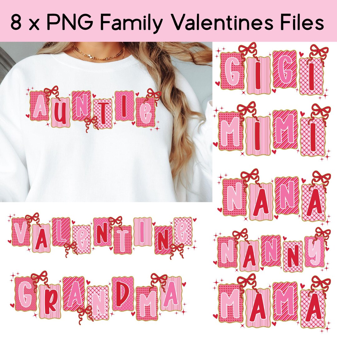Preppy Valentine Family Png Bundle Pink Red Heart Coquette Design ...