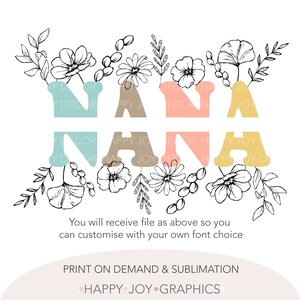 Customizable Nana Line Floral PNG Templates, Floral Line Art Custom ...