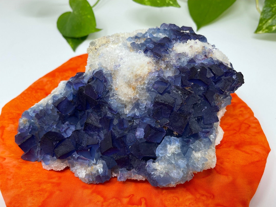 Blanchard Mine Fluorite, Deep Blue Crystals on Matrix With Quartz, Large 7 Cabinet Specimen From ...