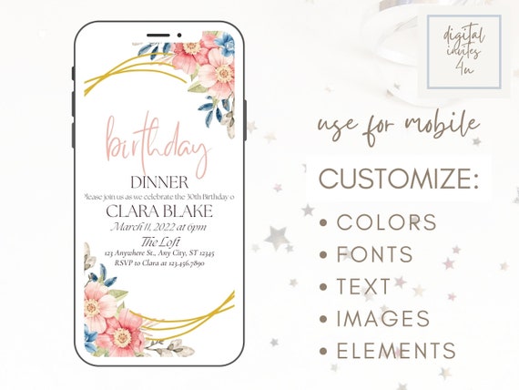 Electronic Invite Text Invitation Birthday Evite Mobile - Etsy