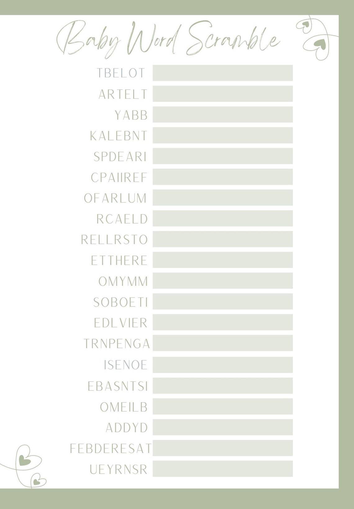 Instant Download Baby Word Scramble Game Baby Shower Games Printable ...