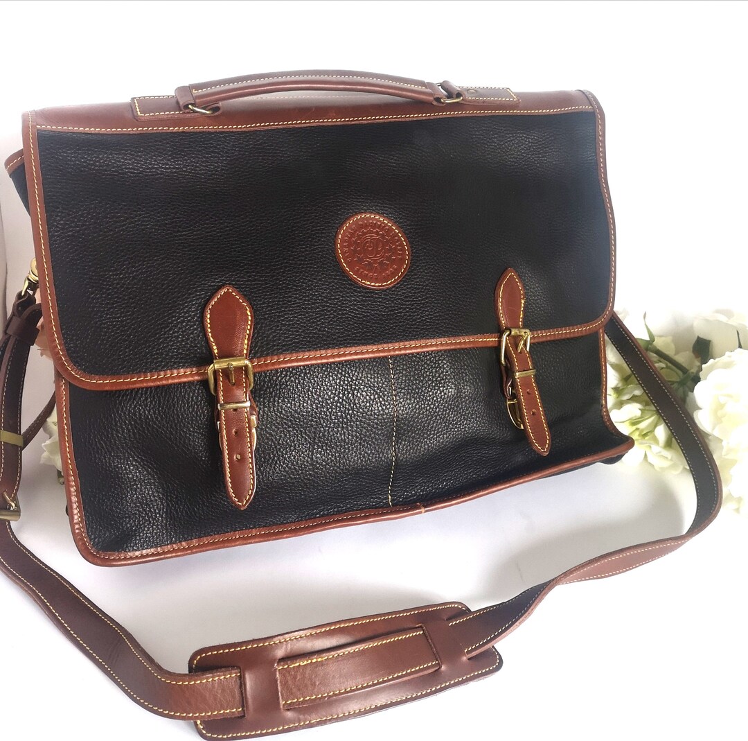 Vintage Roots Executive Briefcase, Black Leather Shoulder Case With ...