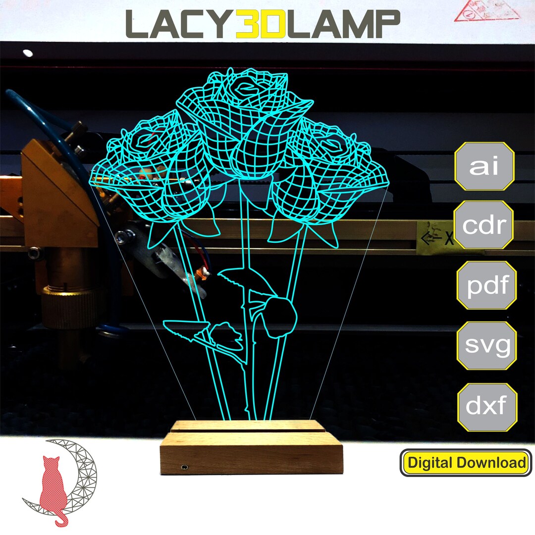 Rose 3D Lamp File, Plan for Cnc Laser Engraving, 3D Night Light Making ...