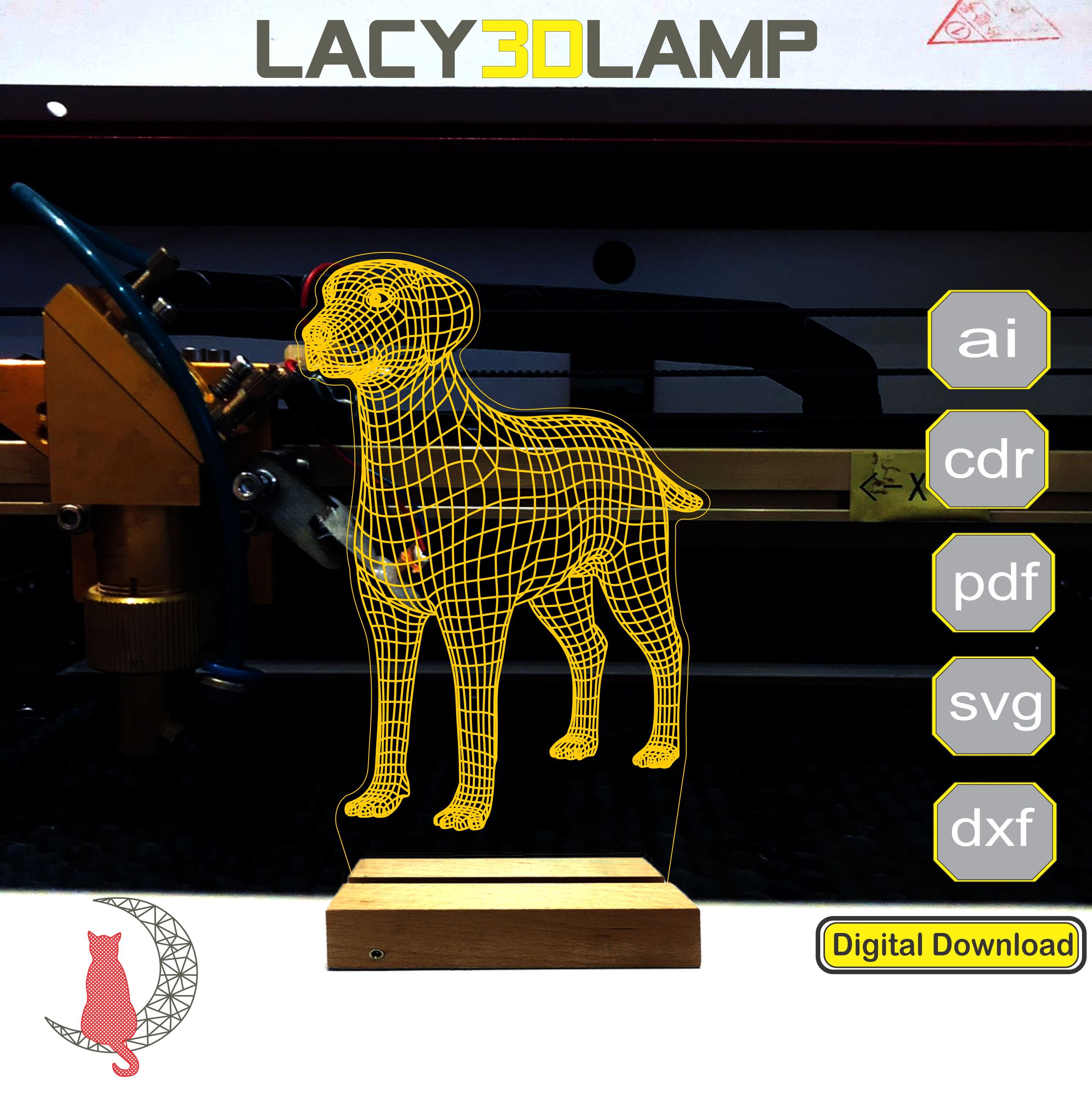 LABRADOR Dog 3D Lamp File, Plan for Cnc Laser Engraving, 3D Night Light ...