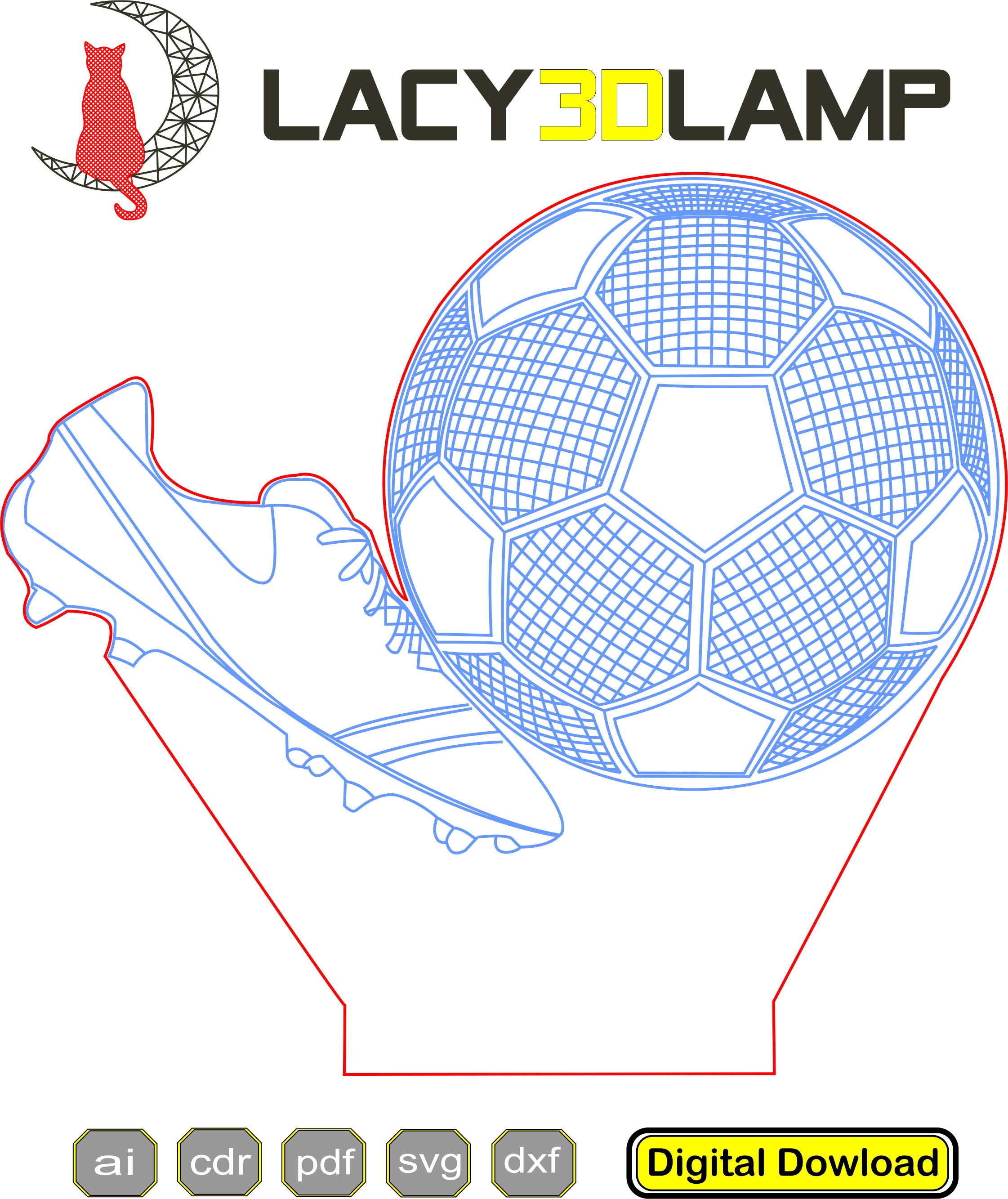 Soccer 3D Lamp File, Football 3D Lamp File Plan for Cnc Laser Engraving ...