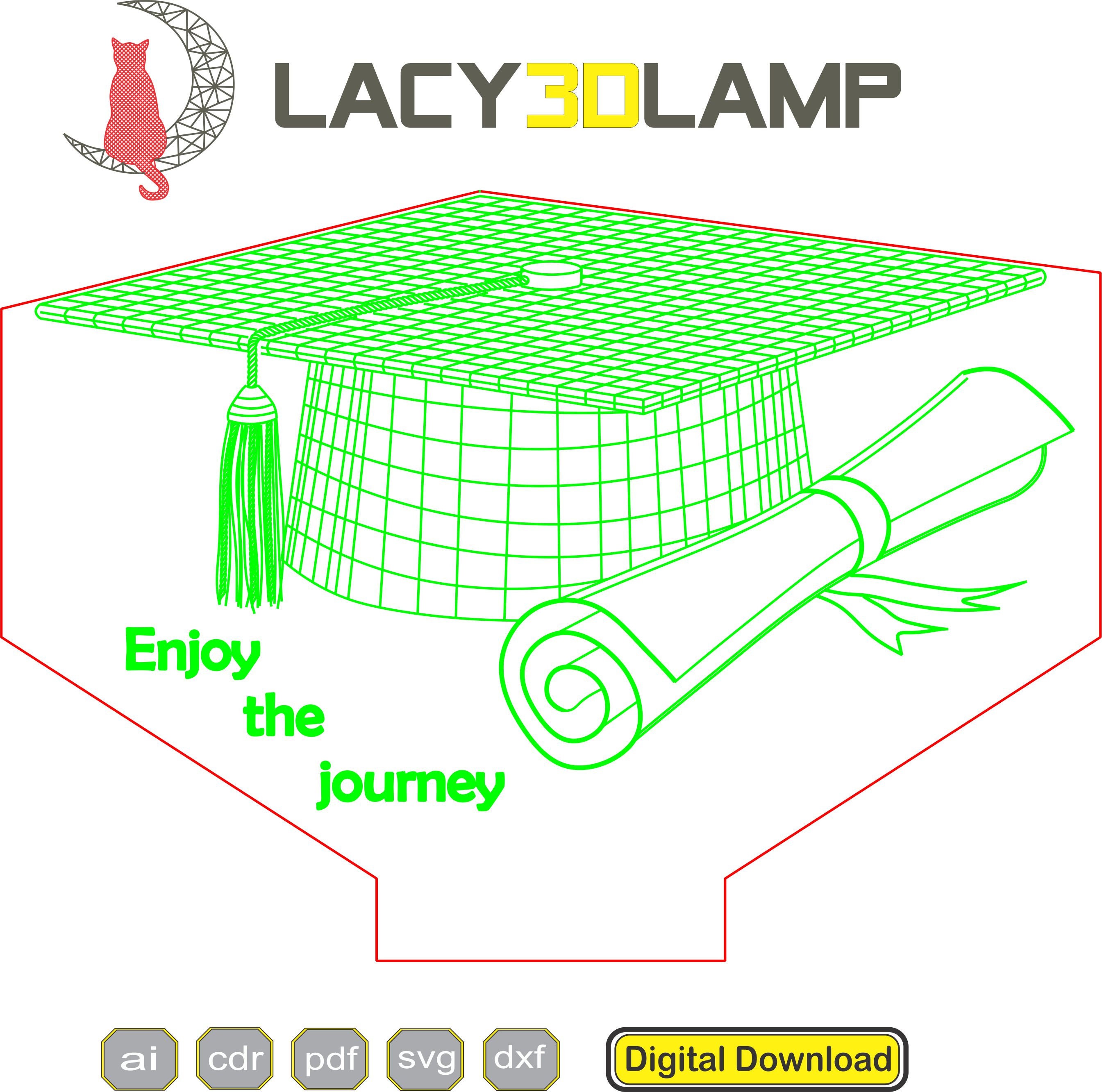 Graduation Cap 3D Lamp File, Plan for Cnc Laser Engraving, 3D Night ...