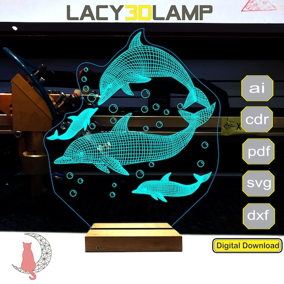 Dolphins V3 3D Lamp File Plan for Cnc Laser Engraving 3D - Etsy