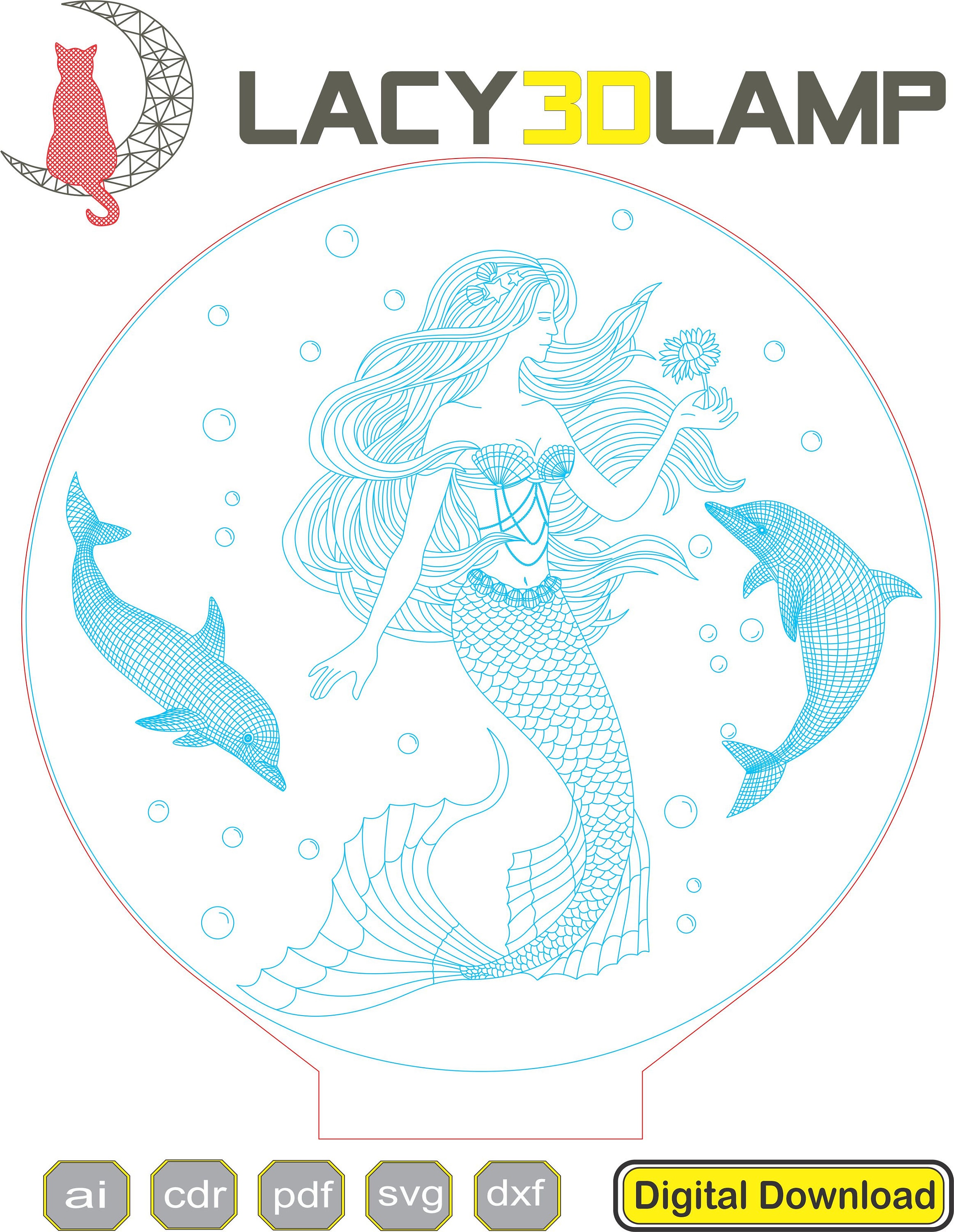 Mermaid 3D Lamp File, Plan for Cnc Laser Engraving, 3D Night Light ...